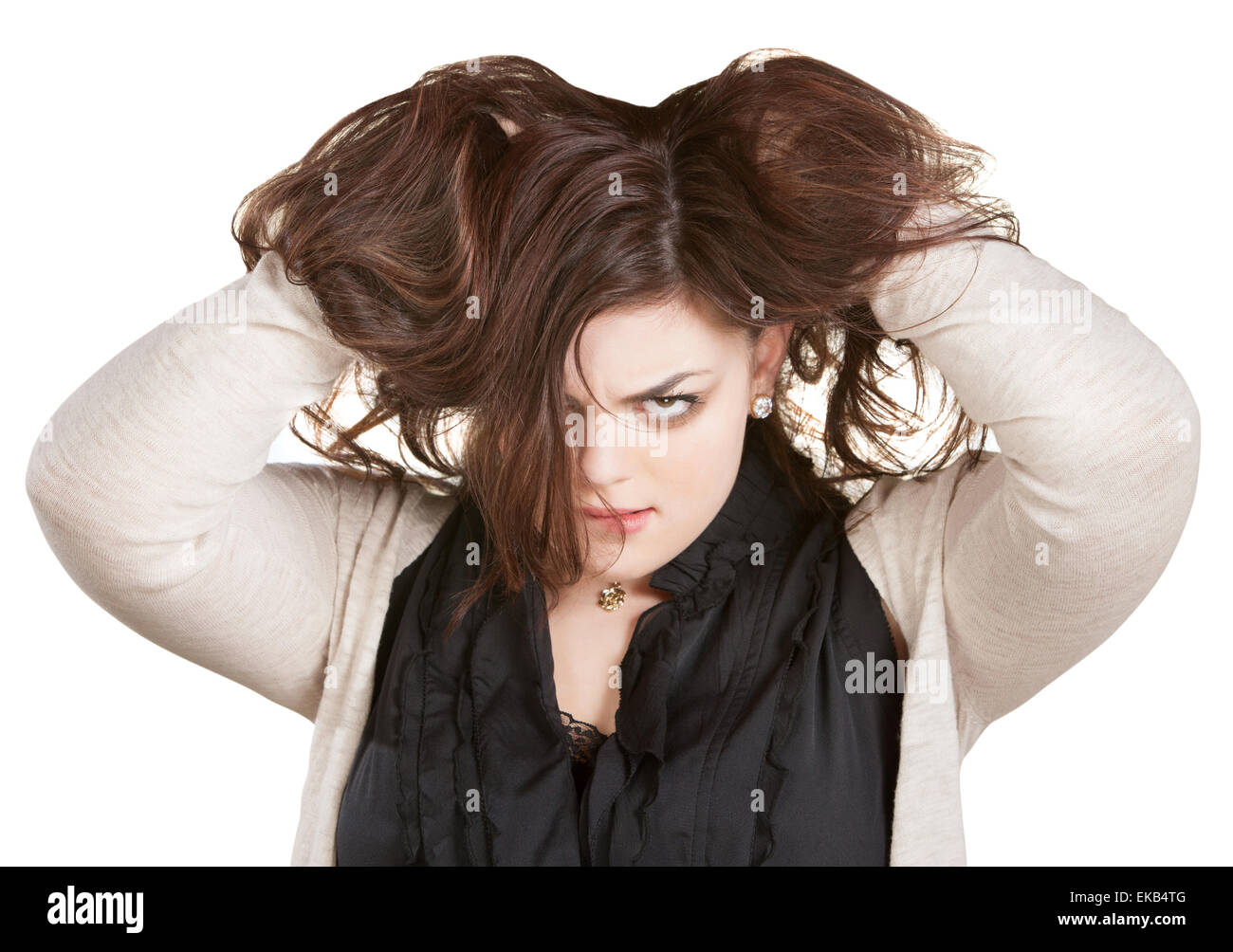 Woman Holding Messy Hair Stock Photo - Alamy