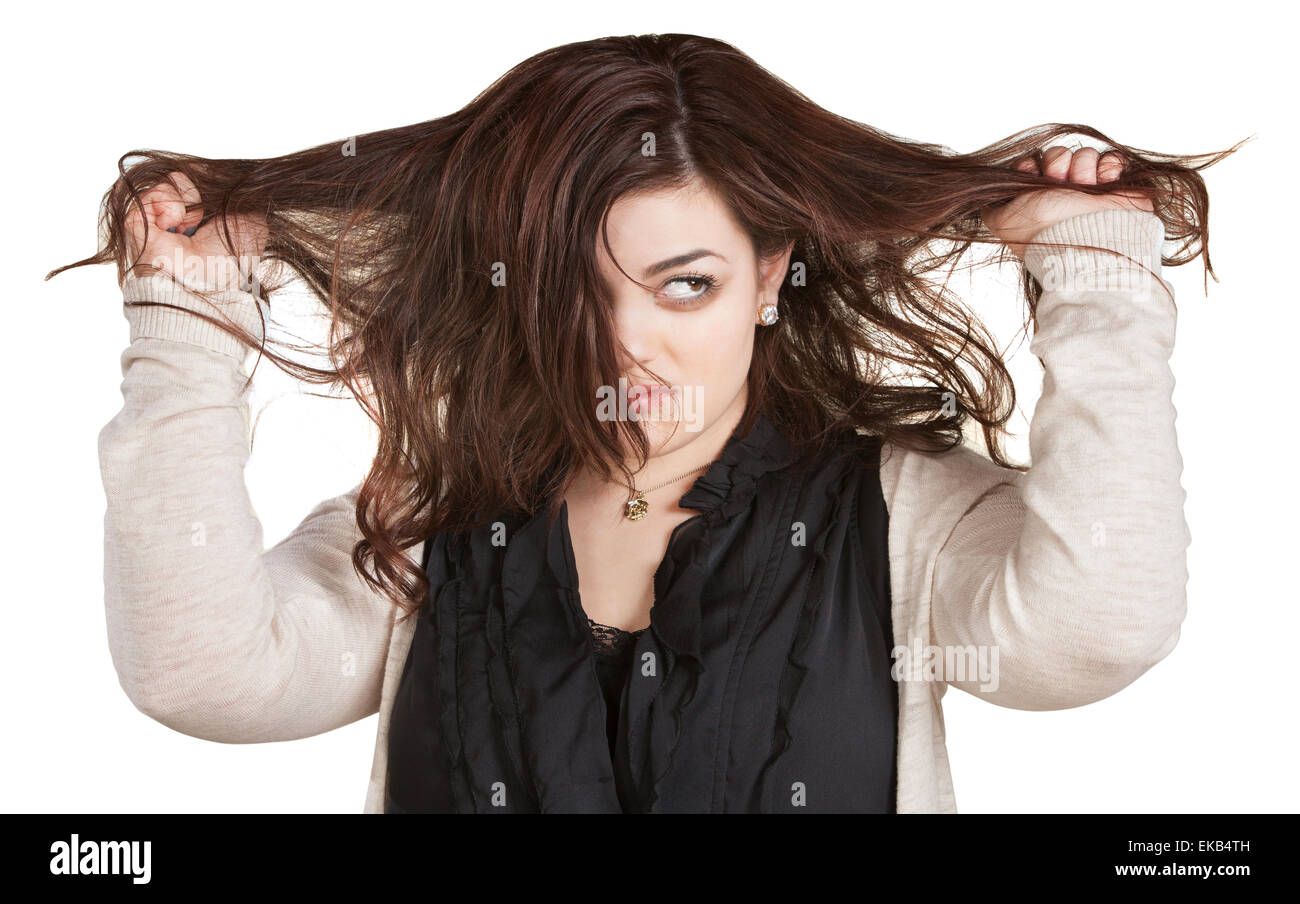Woman Pulling Messy Hair Stock Photo - Alamy