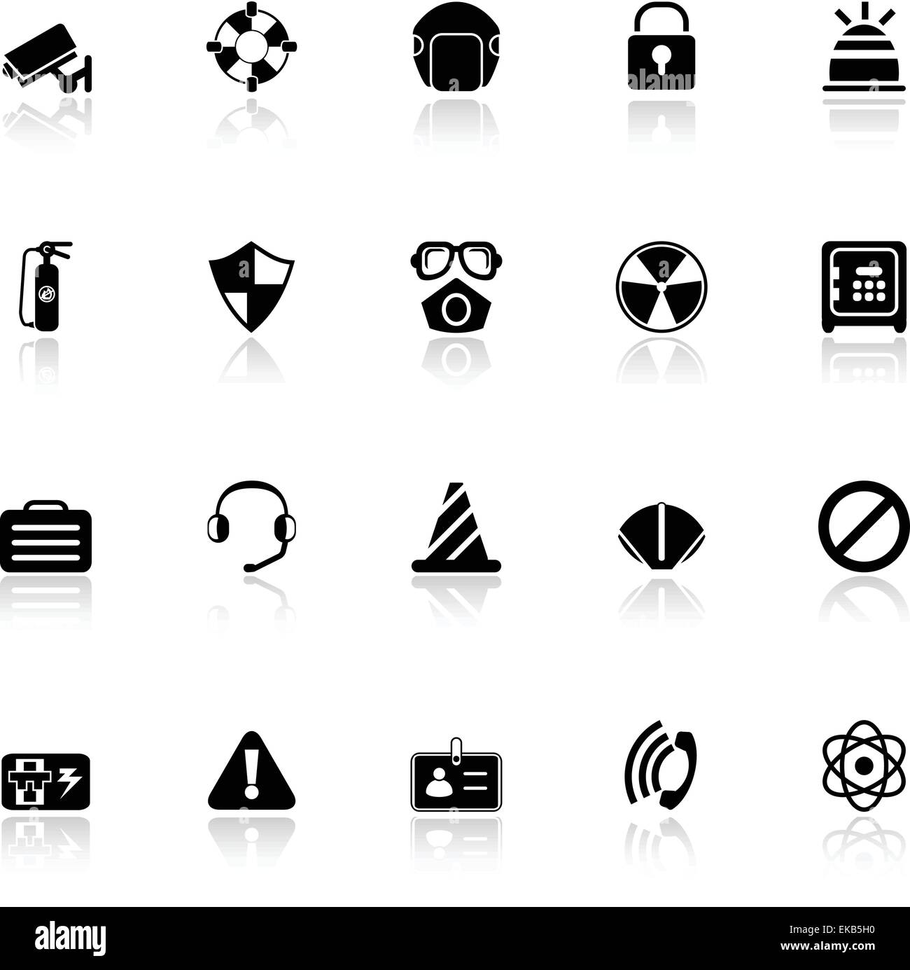Safety icons with reflect on white background, stock vector Stock ...