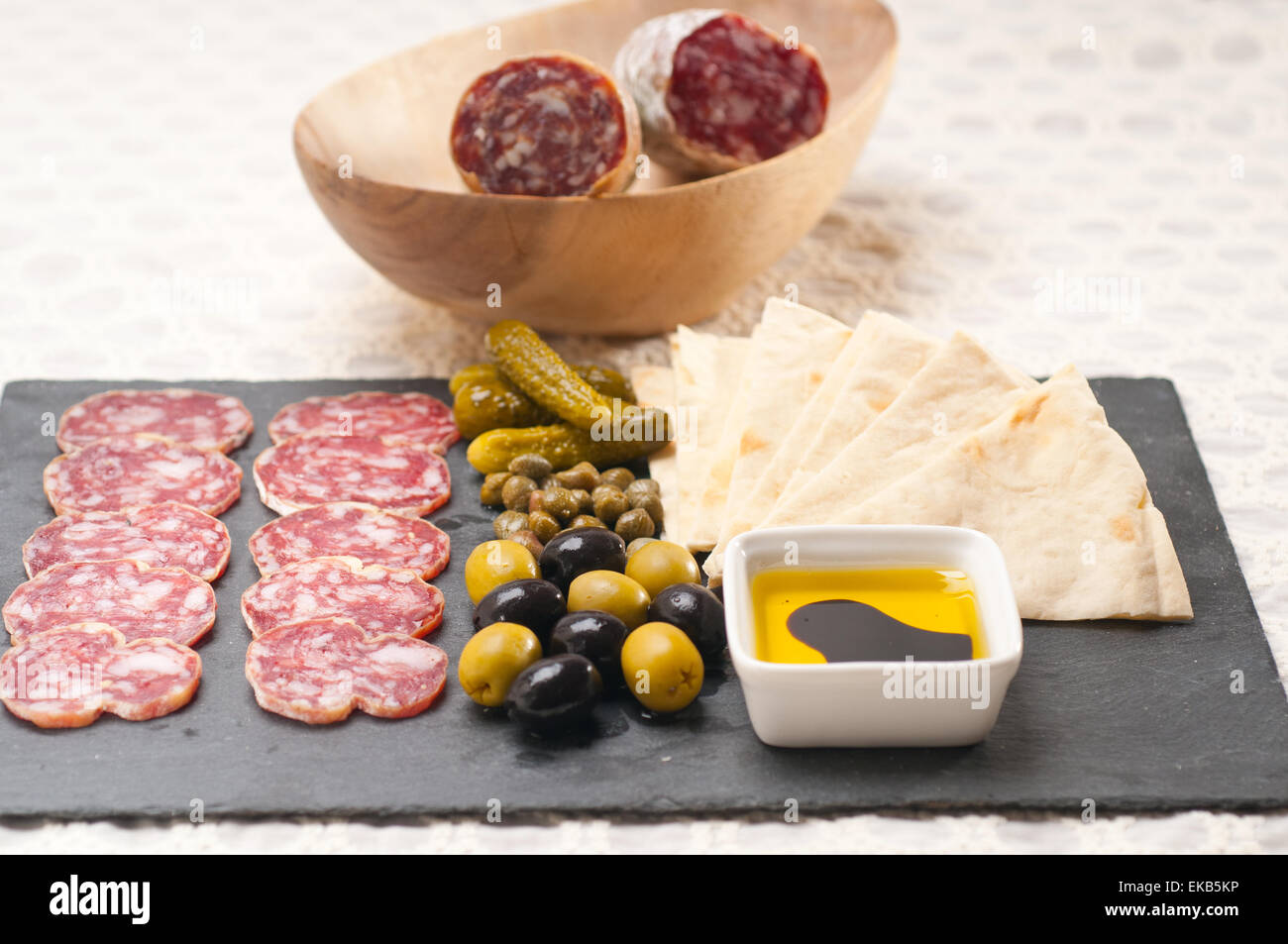 cold cut platter with pita bread and pickles Stock Photo - Alamy