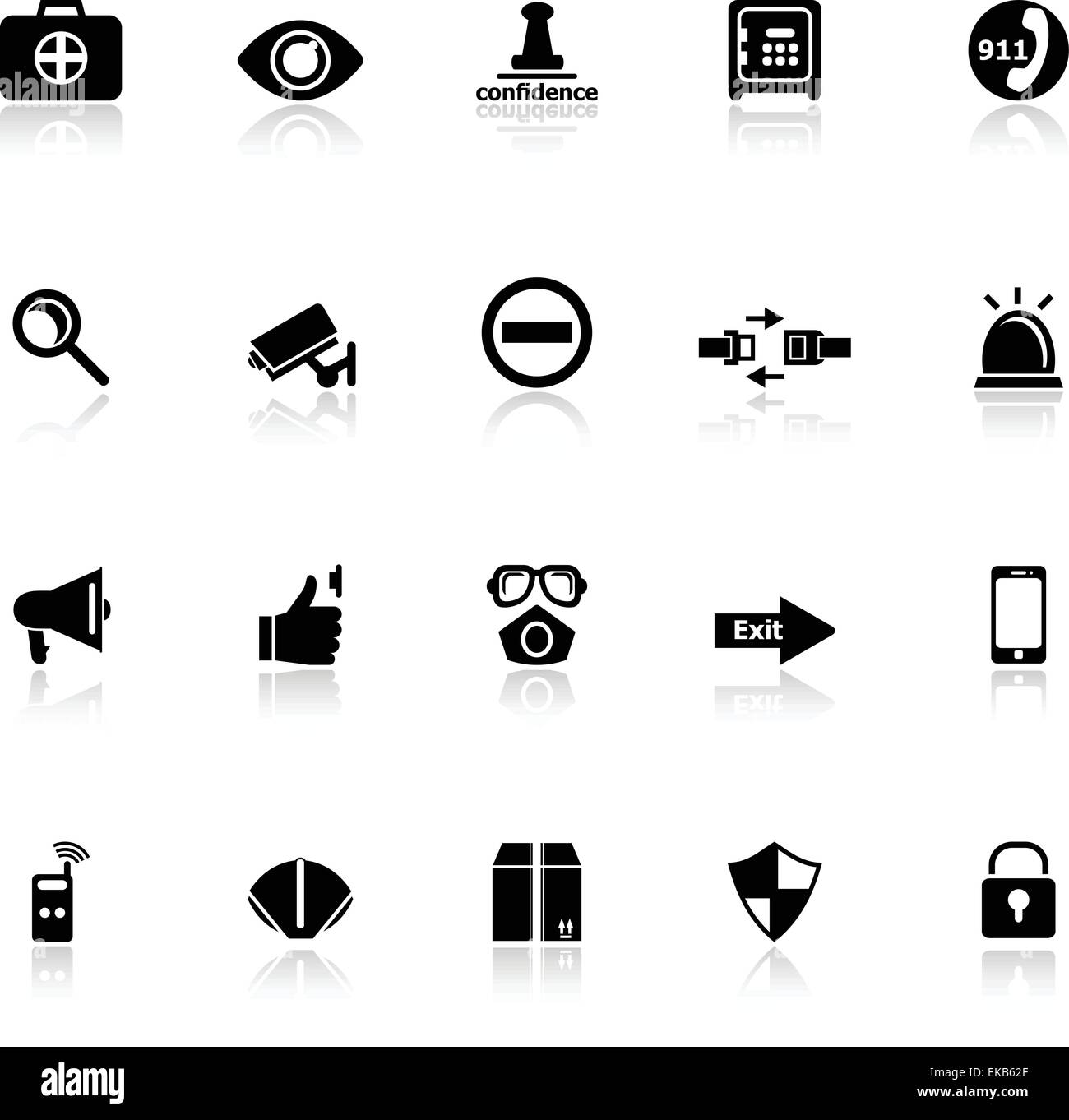 Security icons with reflect on white background, stock vector Stock ...