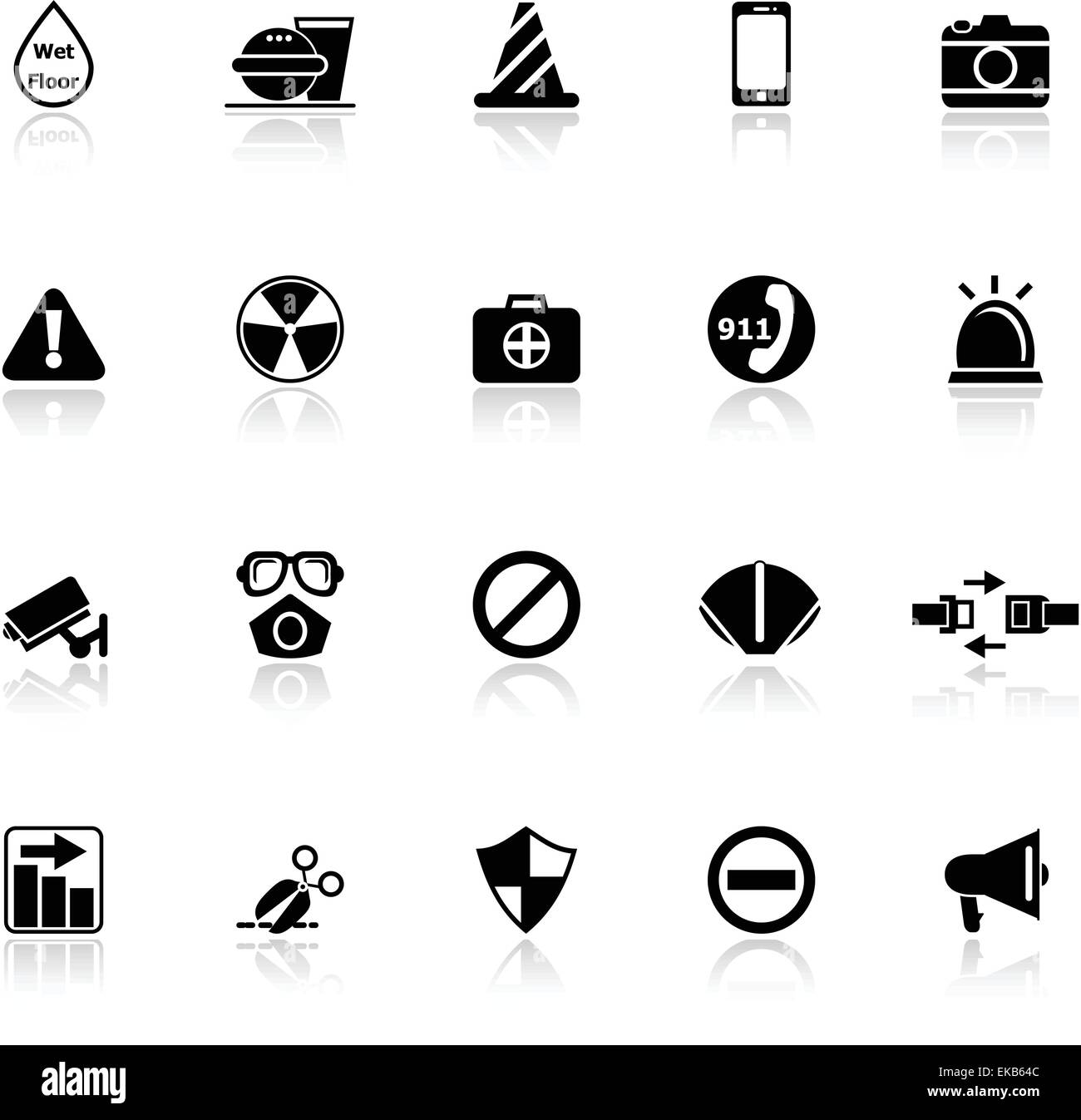 General useful icons with reflect on white background, stock vector ...