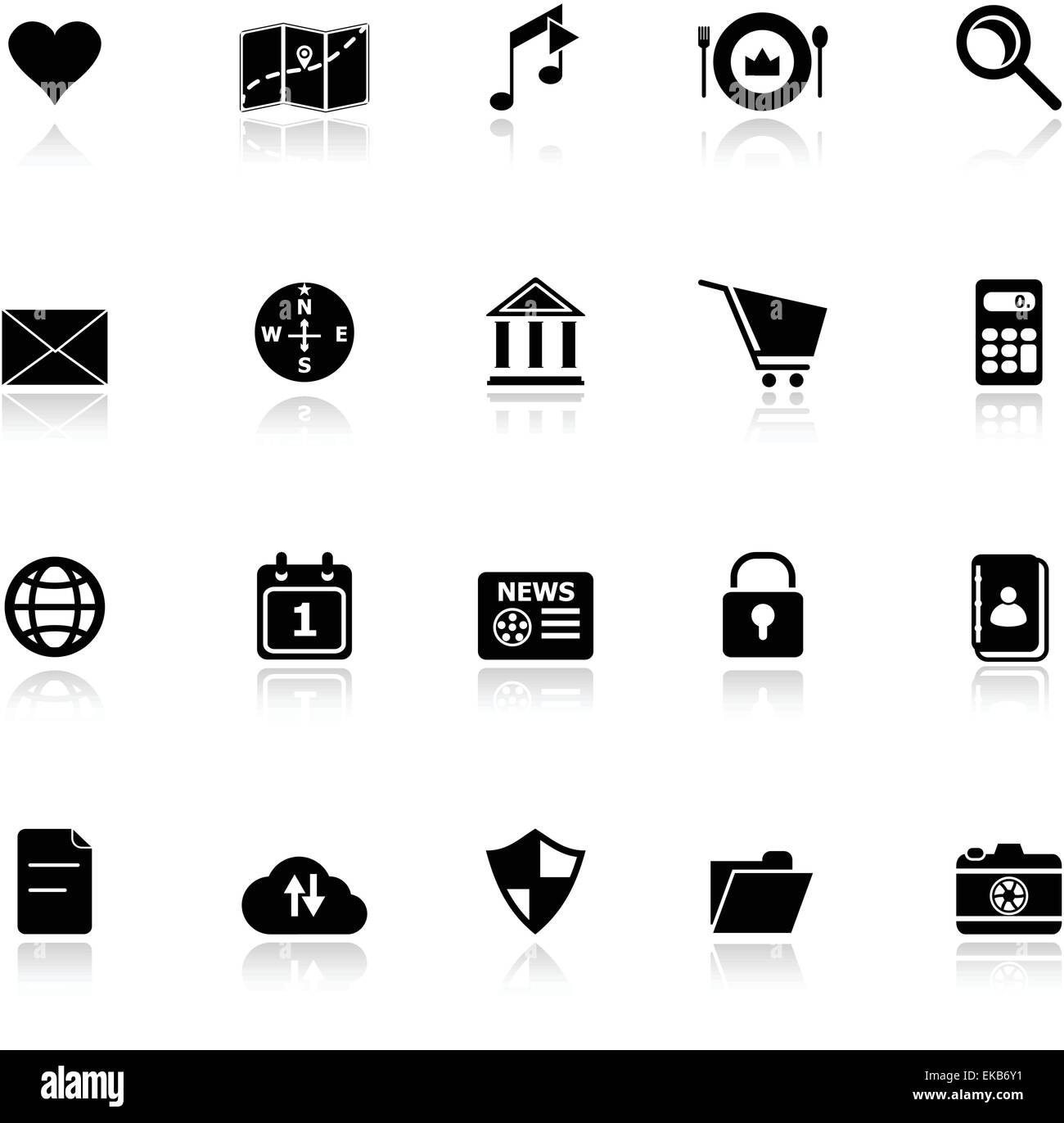General application icons with reflect on white background, stock ...