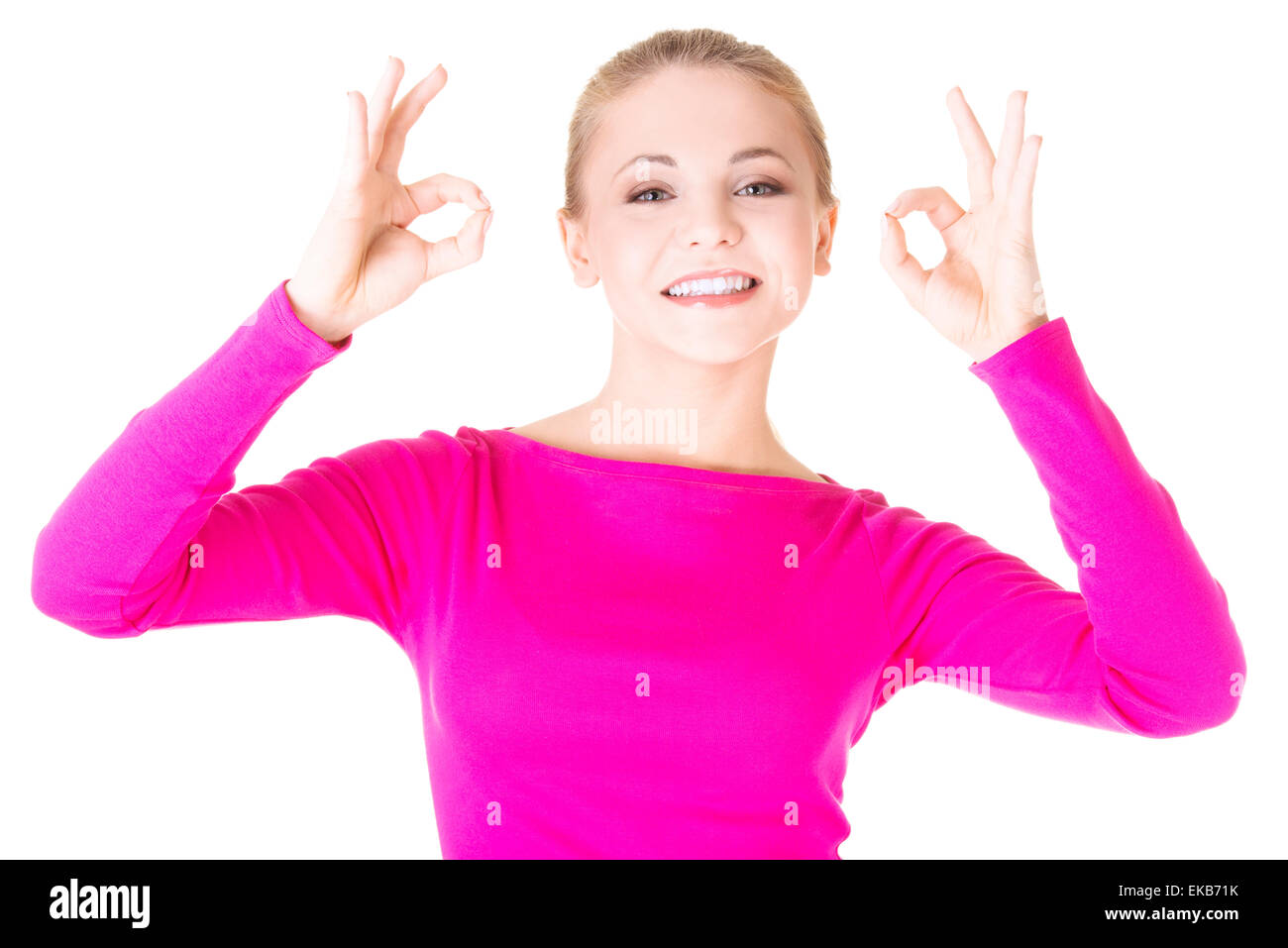 Happy teen girl gesturing perfect Stock Photo - Alamy