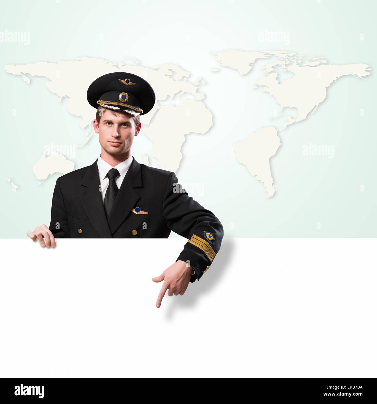 pilot in the form of holding an empty billboard Stock Photo - Alamy