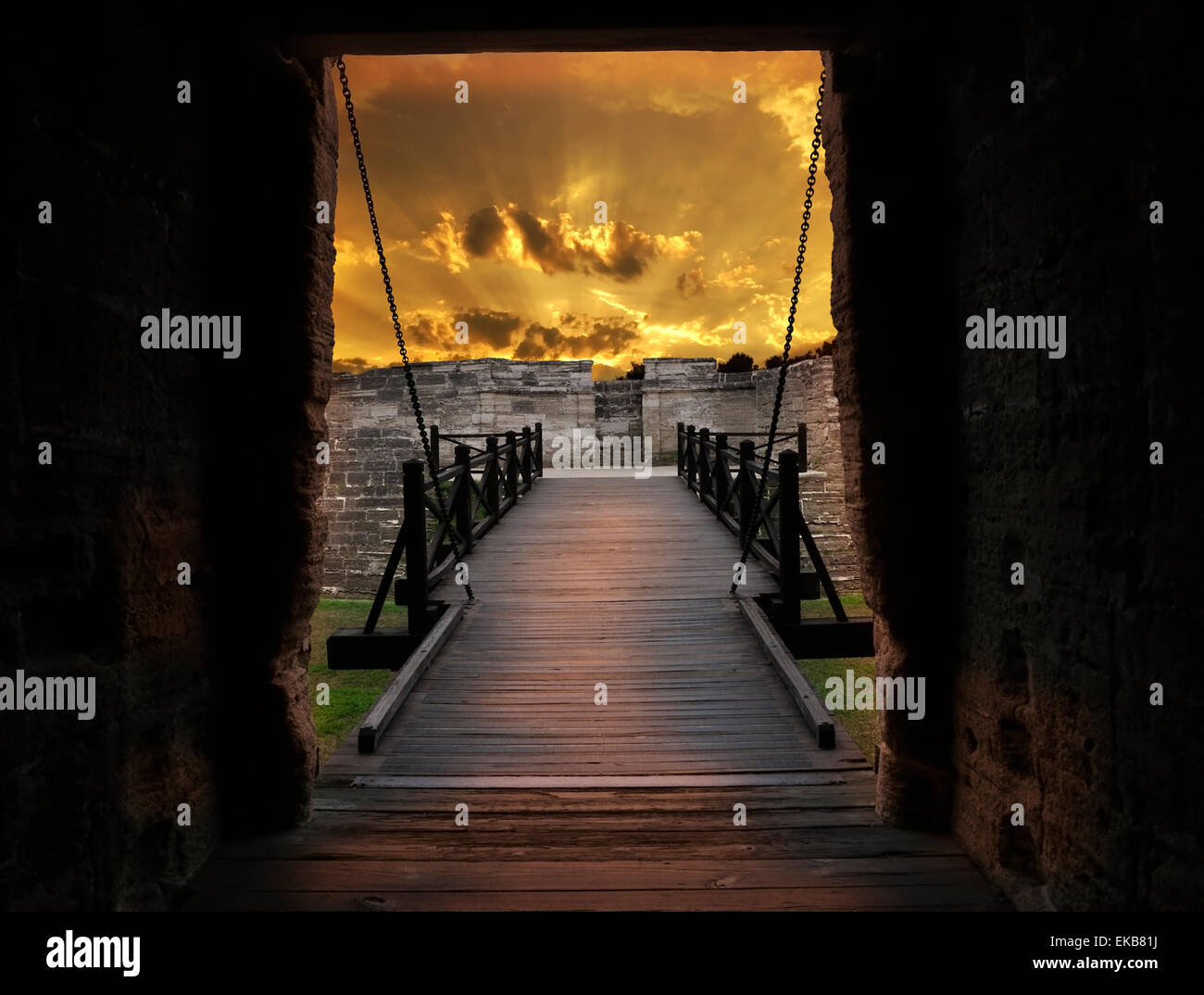 Gate And Bridge Of Old Fort Stock Photo - Alamy