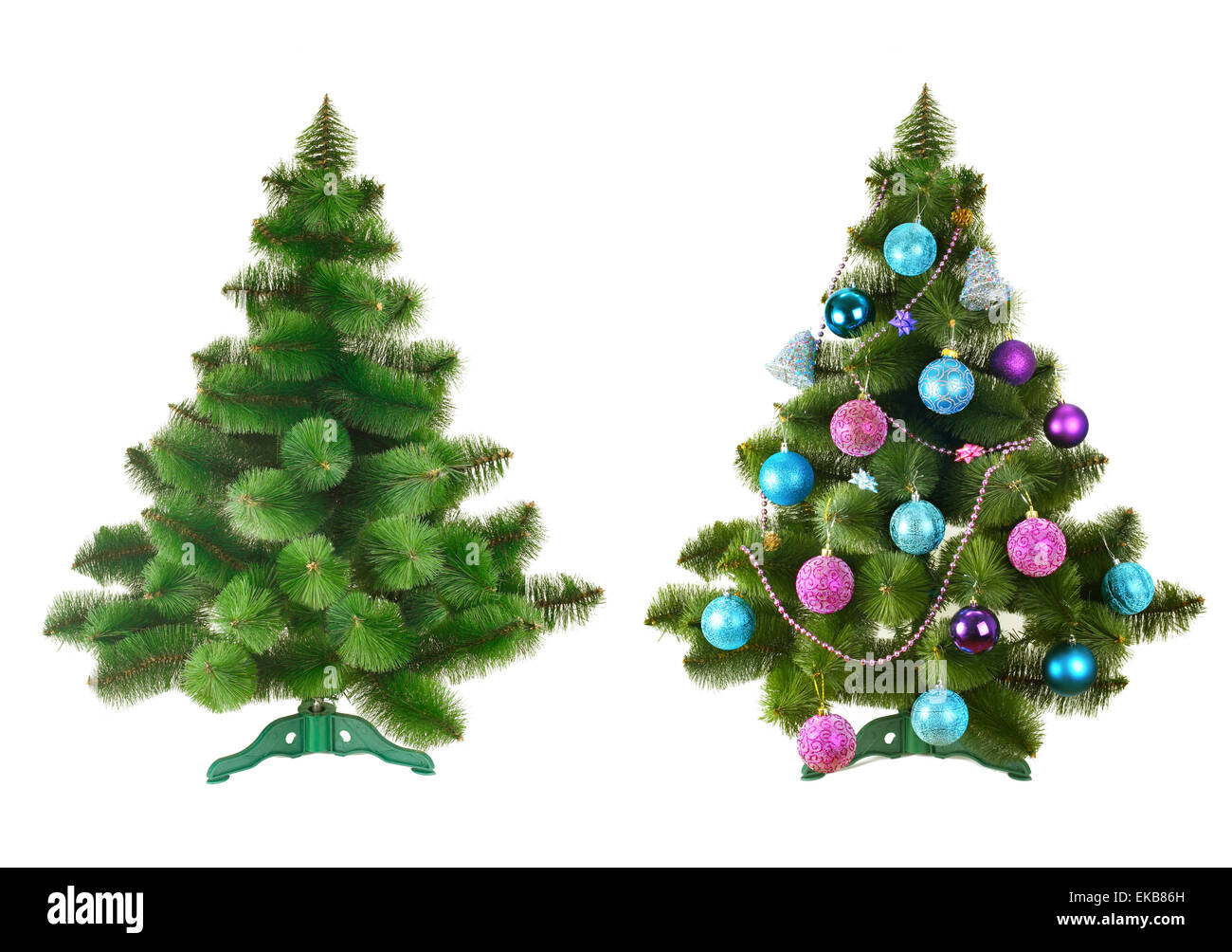 two Christmas tree on white background Stock Photo - Alamy