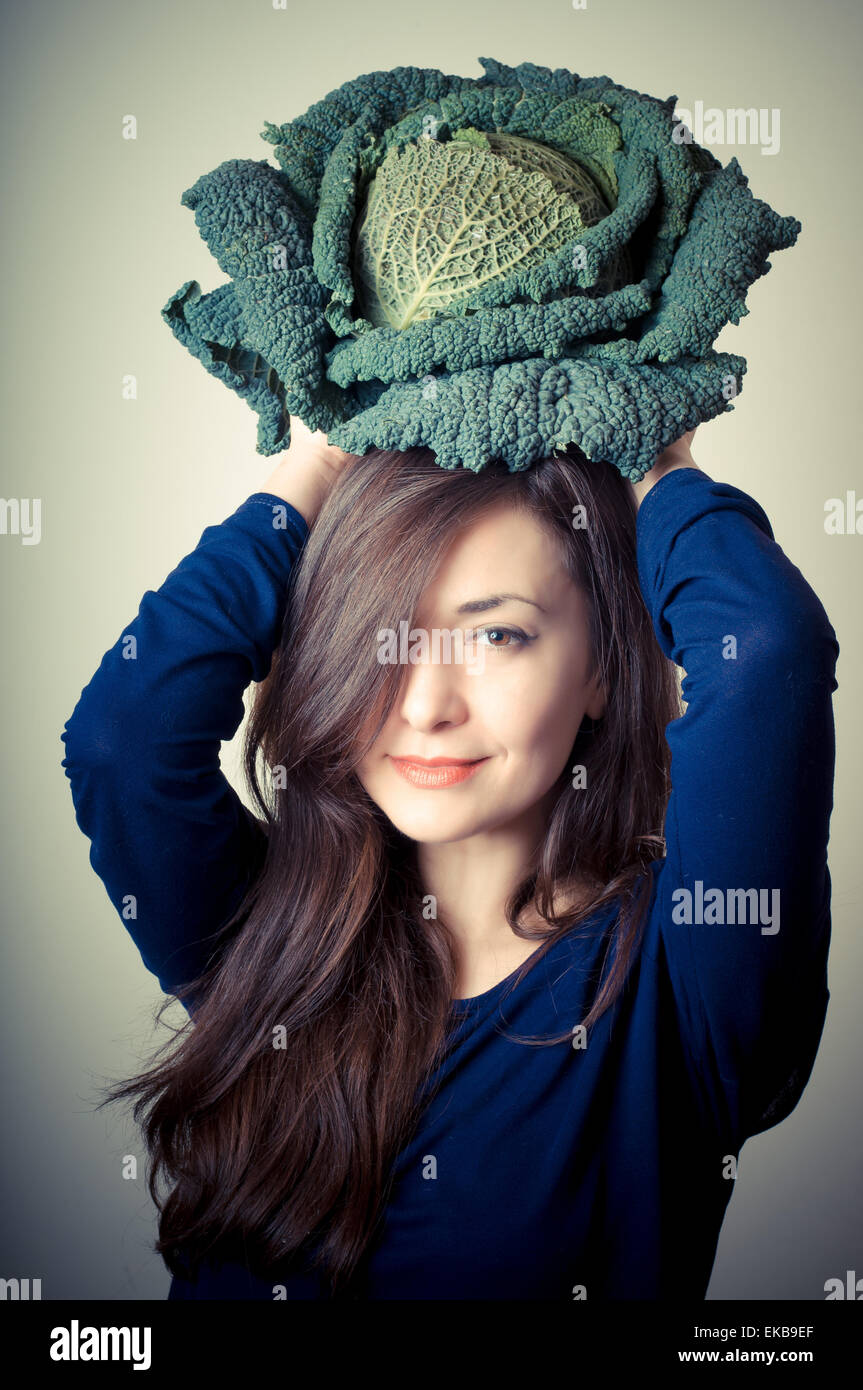 beautiful woman with savoy cabbage Stock Photo - Alamy