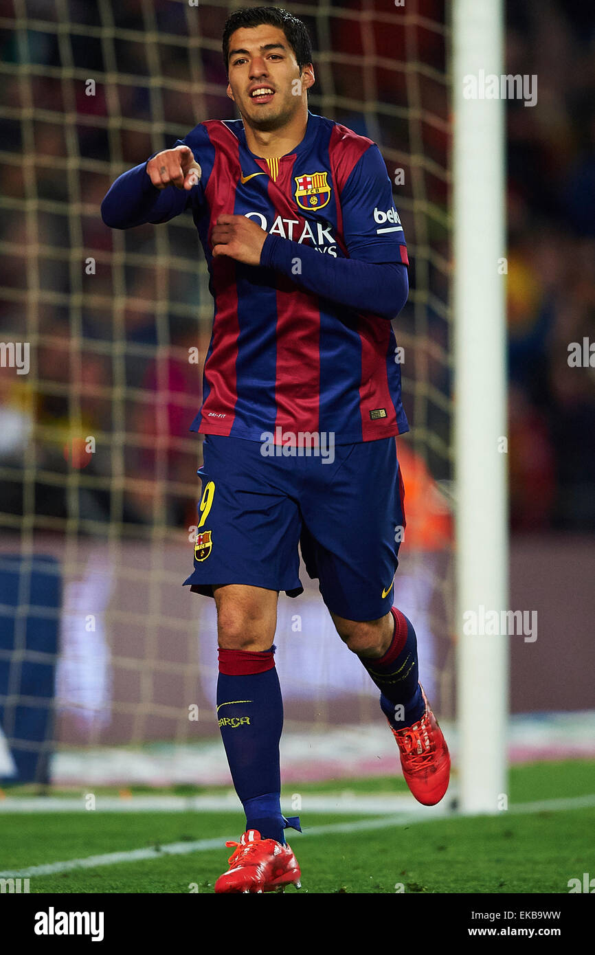 Luis Suarez (FC Barcelona) celebrates after scoring, during La Liga ...