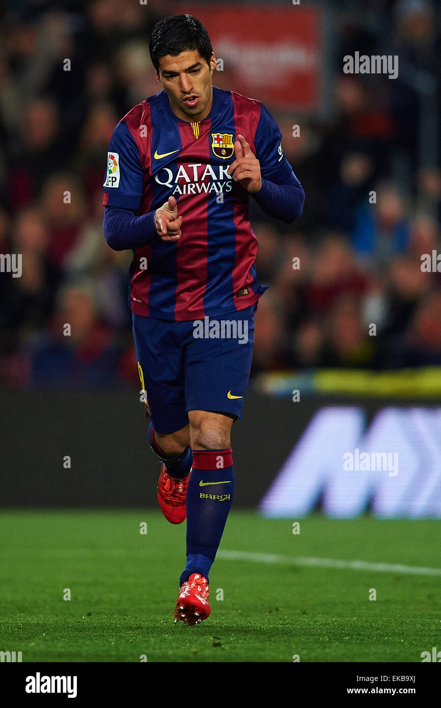 Luis Suarez (FC Barcelona) celebrates after scoring, during La Liga ...