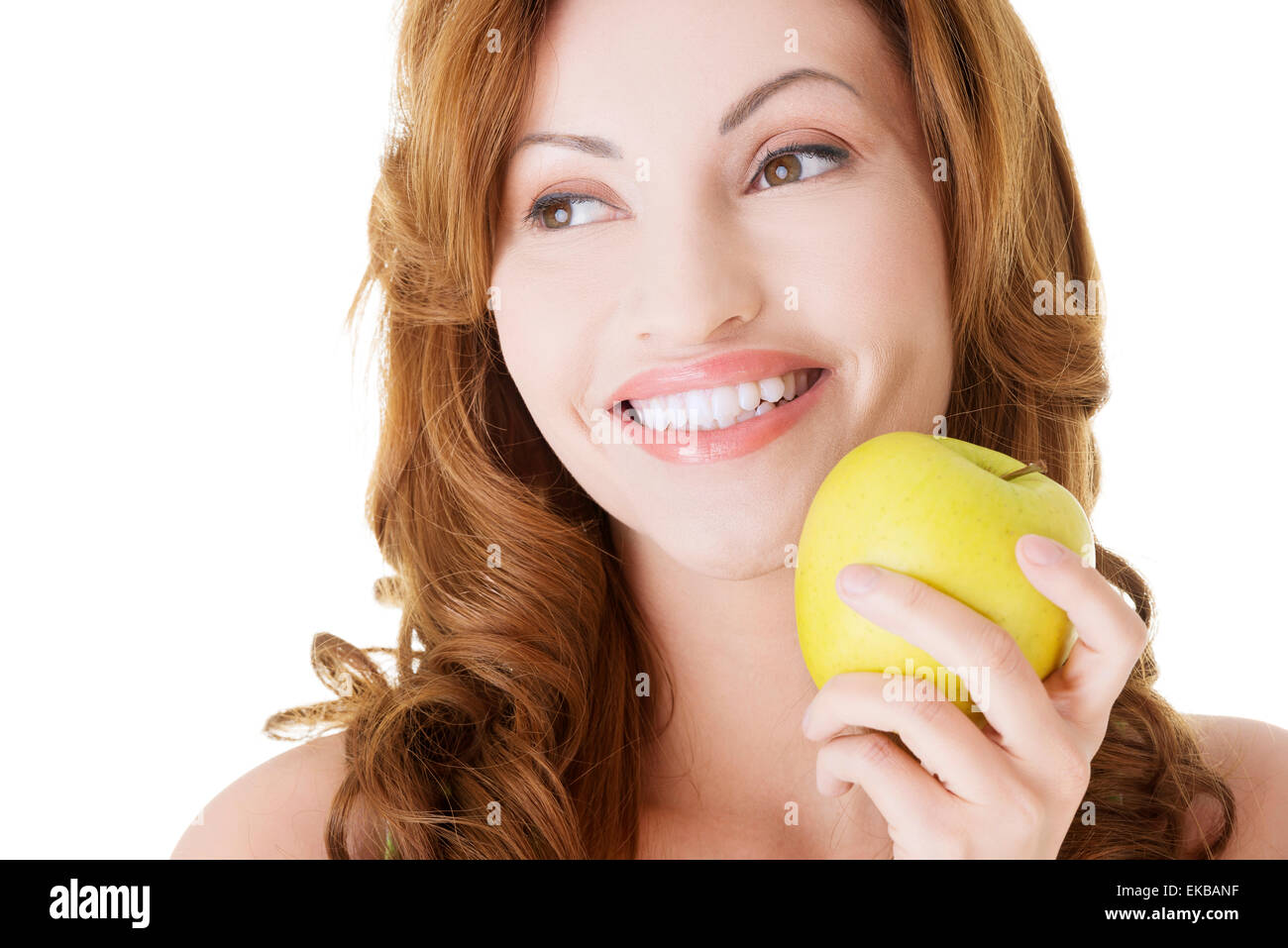 Beautiful woman with apple Stock Photo - Alamy