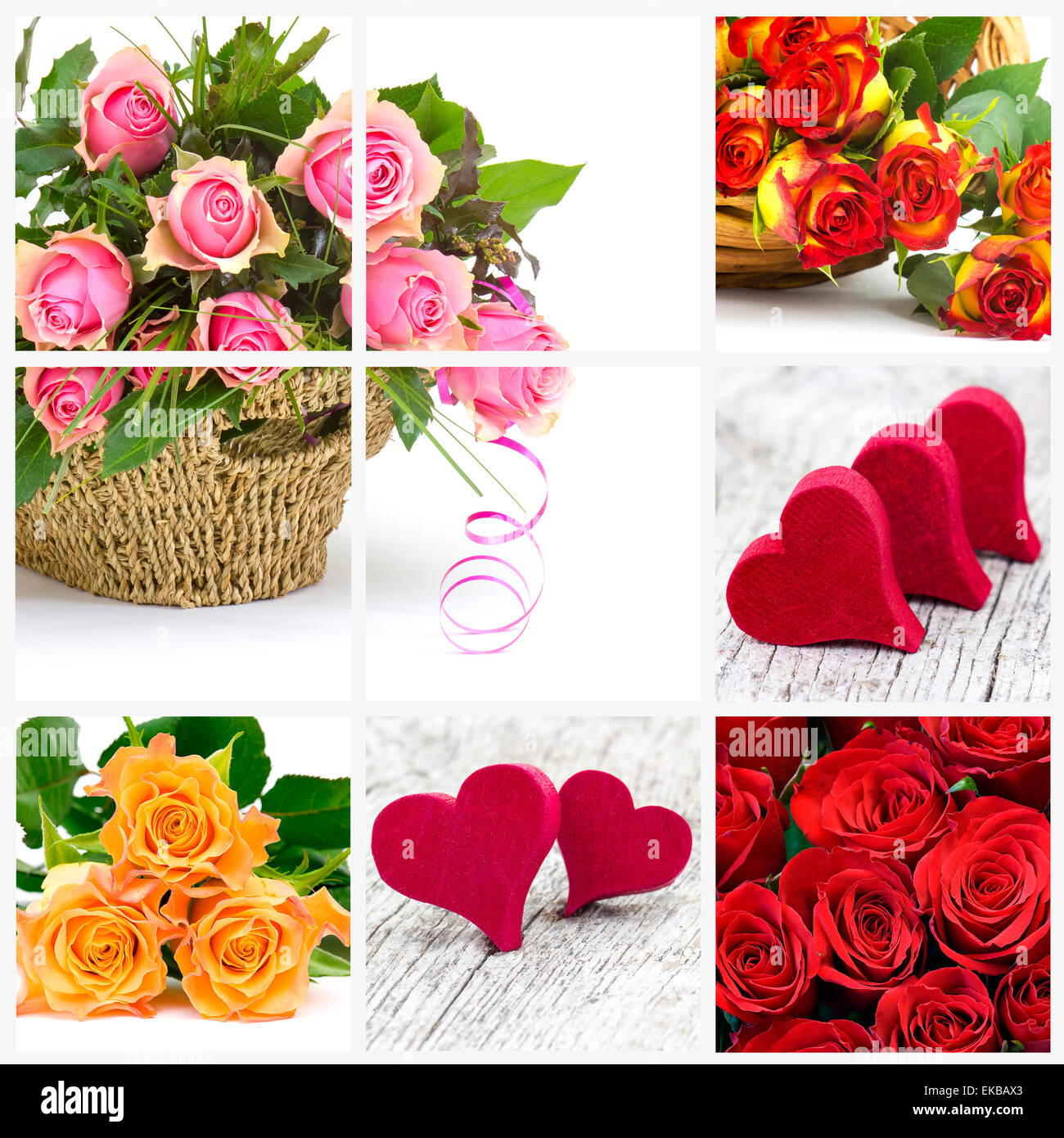 colourful roses and hearts - collage Stock Photo - Alamy