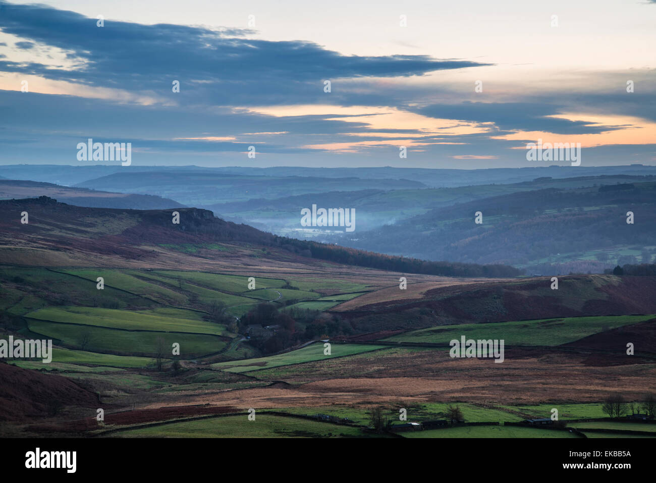 Stunning Autumn Fall landscape of Hope Valley from Stanage Edge in Peak ...