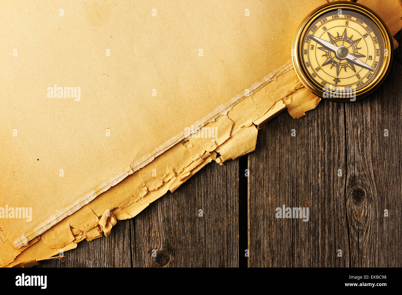 Antique brass compass over old background Stock Photo - Alamy