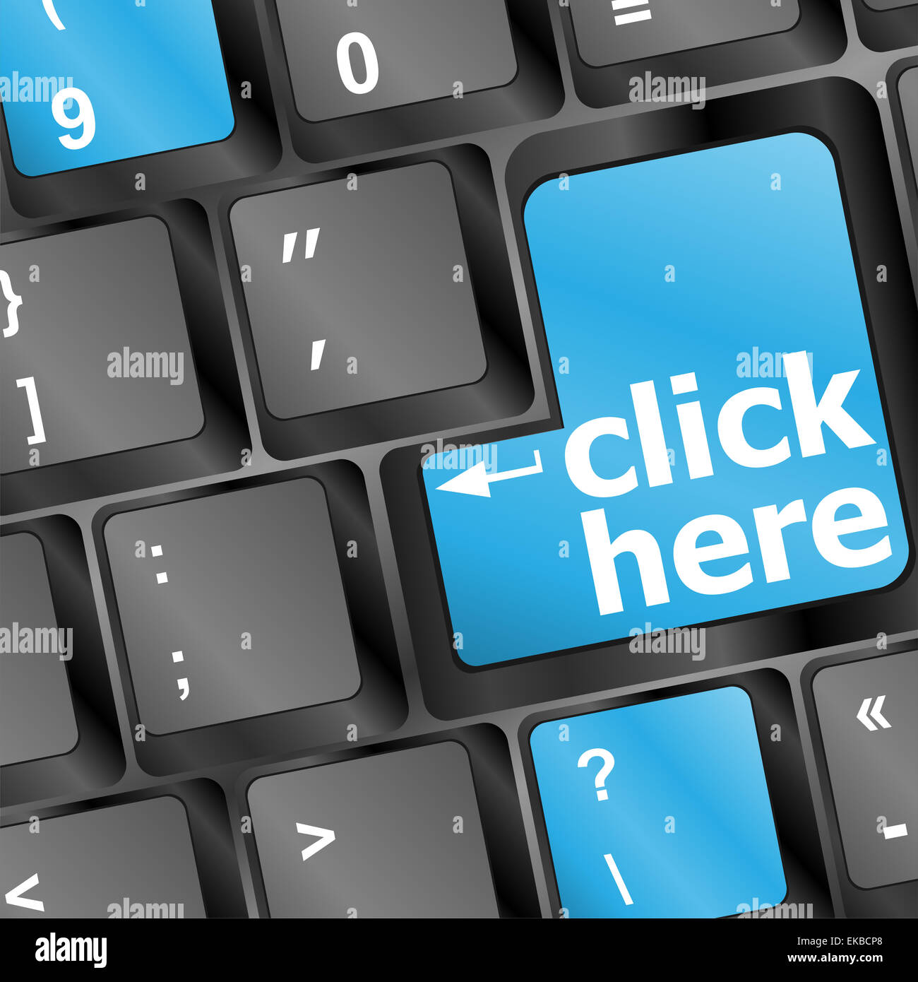 Keyboard with click here button, business concept Stock Photo - Alamy
