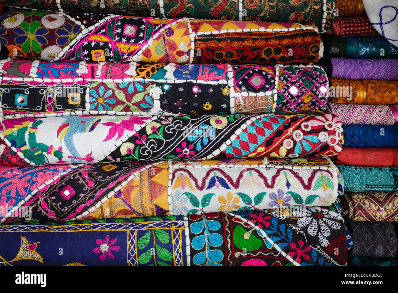 Colourful hand woven fabrics at Mapusa Market, Goa, India, Asia Stock ...