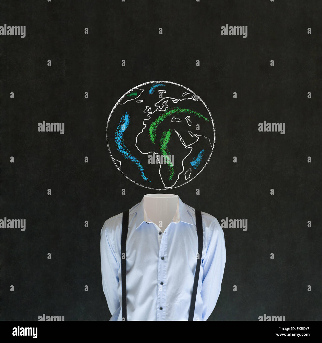 Headless man with chalk world globe earth head Stock Photo - Alamy