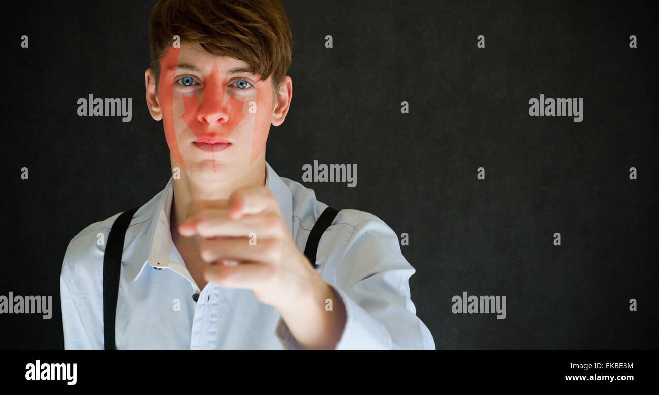 Canada needs you Canadian flag on face man on blackboard background ...