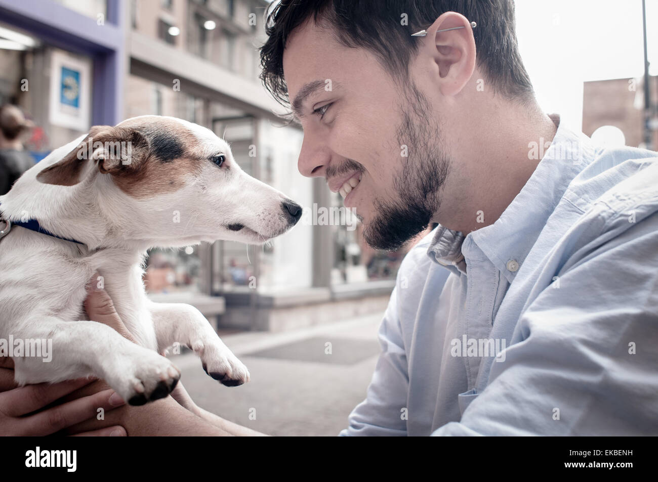 stylish man with jack russell Stock Photo - Alamy
