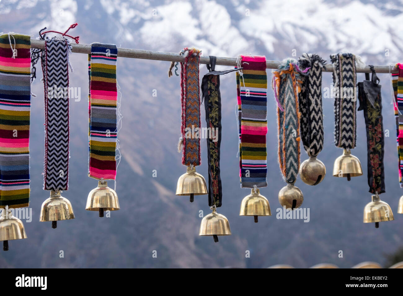Yak bells on sale in a small market town in the Sagarmatha National ...