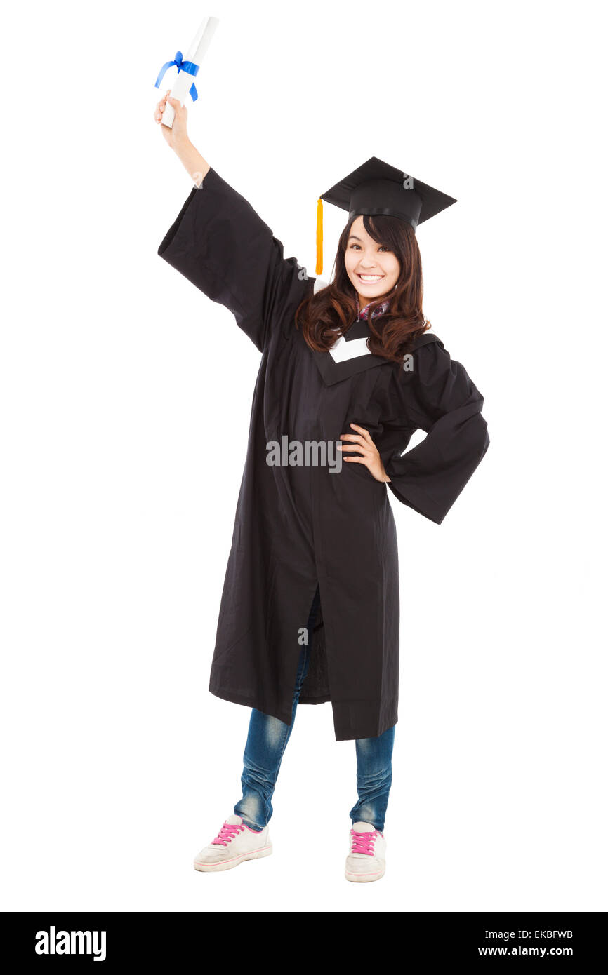 full length beautiful young graduation woman standing Stock Photo - Alamy