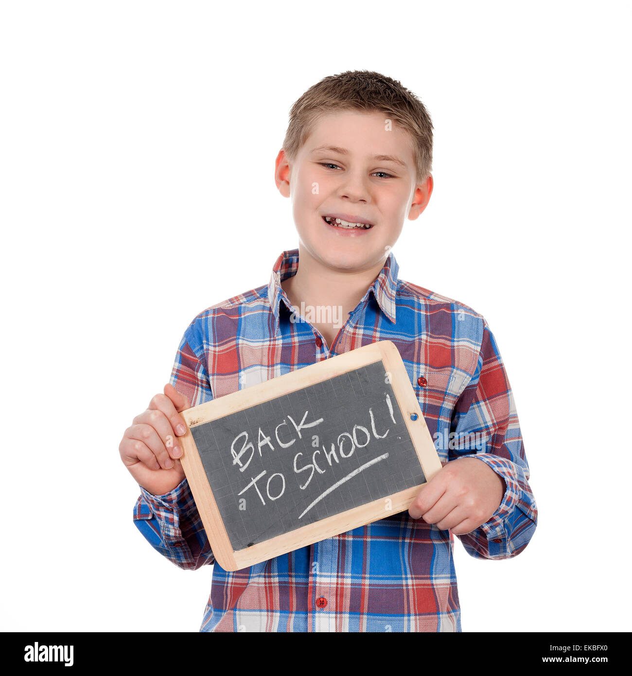 cute boy holding slate Stock Photo - Alamy