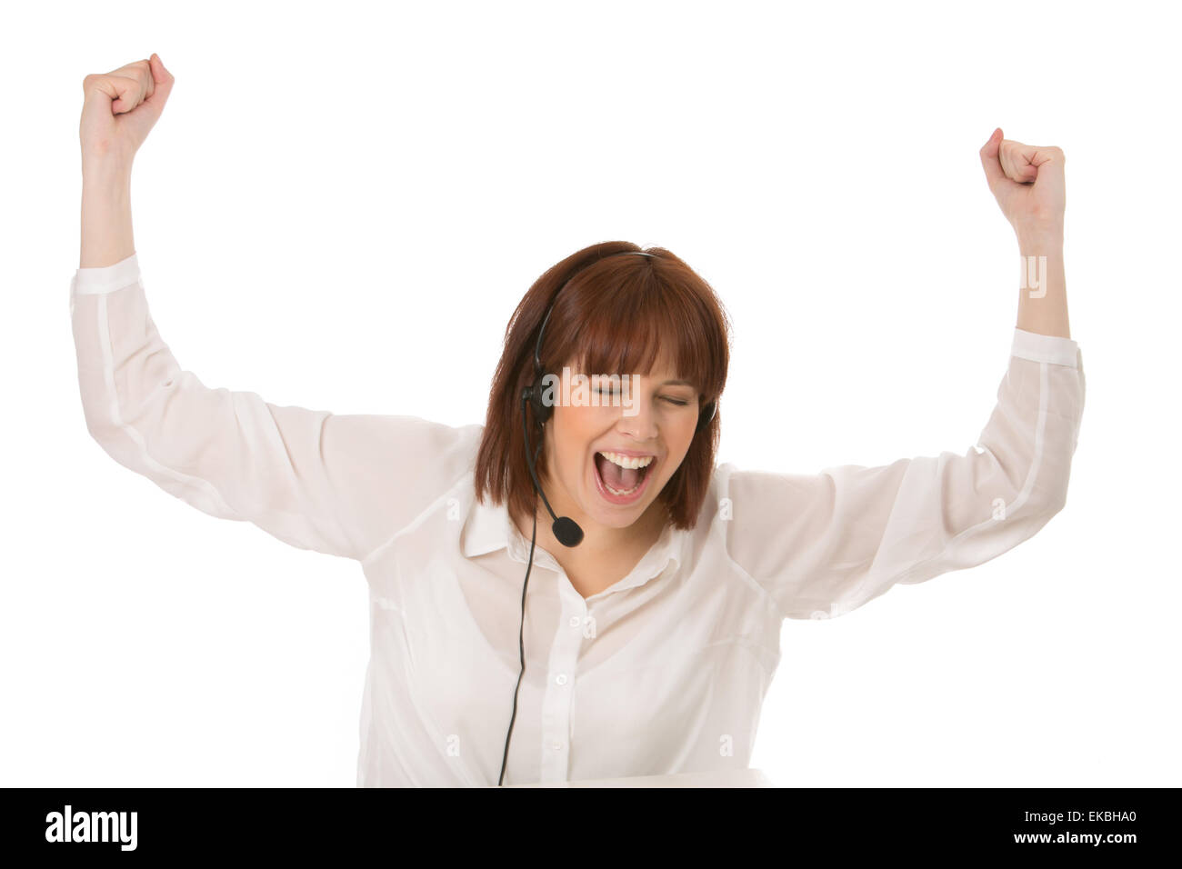 Jubilant woman cheering Stock Photo - Alamy
