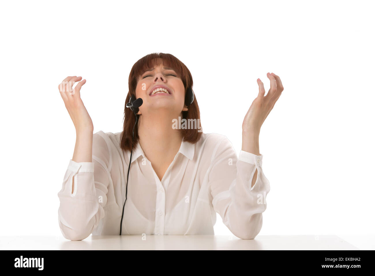 Frustrated call centre operator Stock Photo - Alamy
