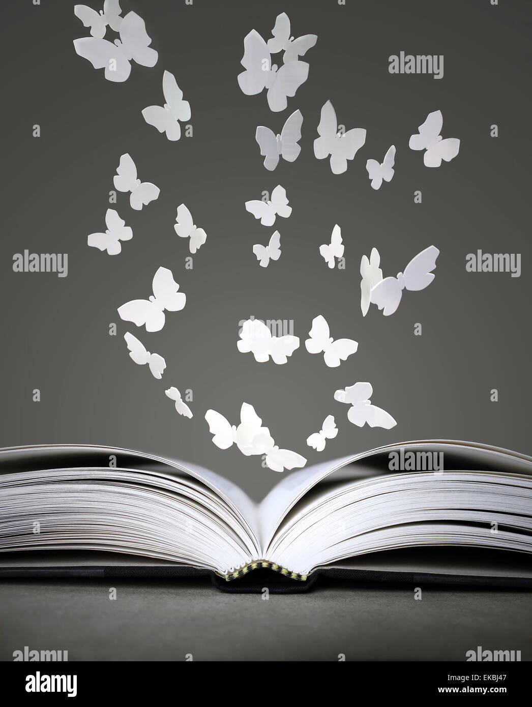 Open book and butterflies Stock Photo - Alamy