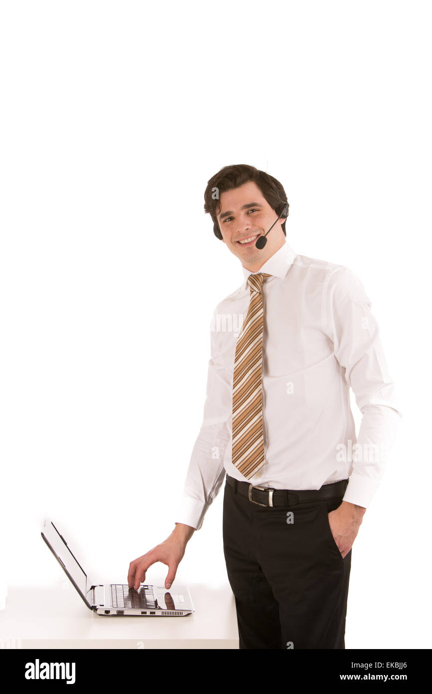 Man headset laptop smiling camera hi-res stock photography and images ...