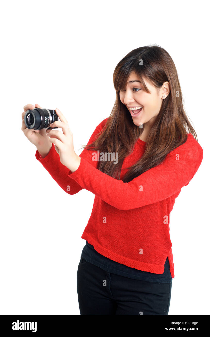 Mixed Asian girl taking photo with a compact camera Stock Photo - Alamy