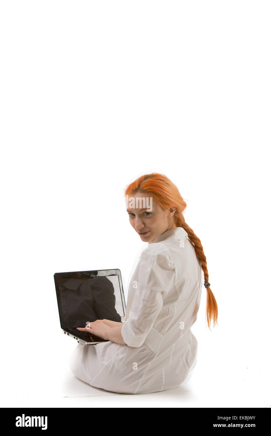Screen laptop young woman Cut Out Stock Images & Pictures - Alamy