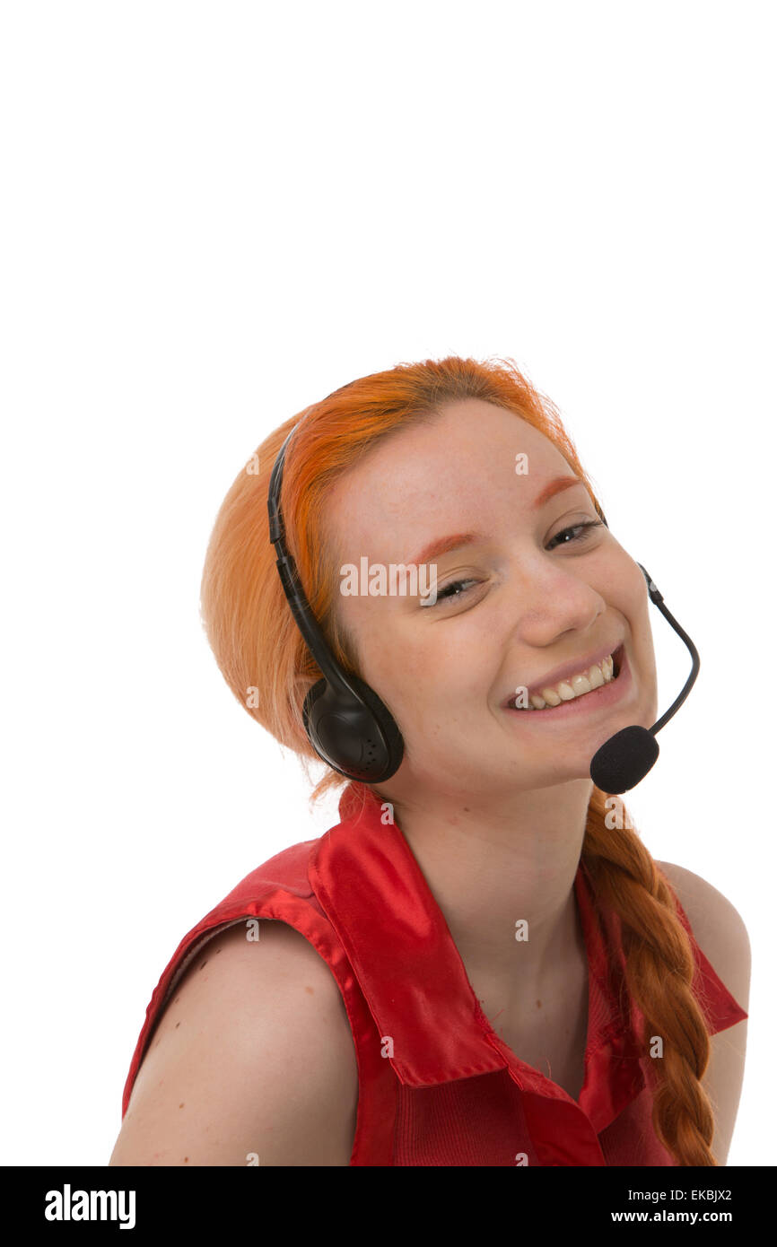 Happy laughing call centre operator Stock Photo - Alamy