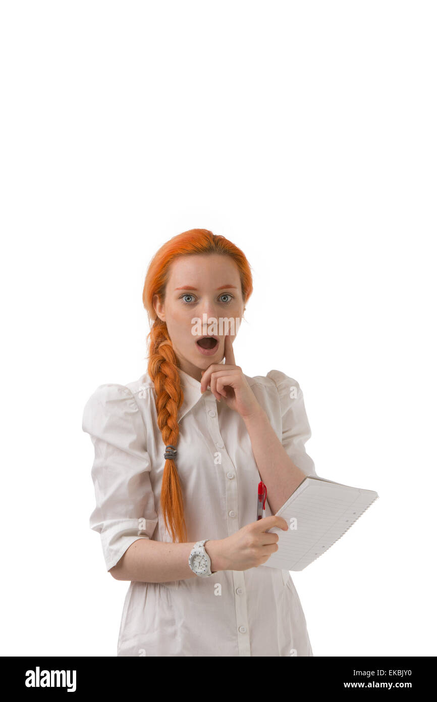 Young woman reacting in surprise Stock Photo - Alamy