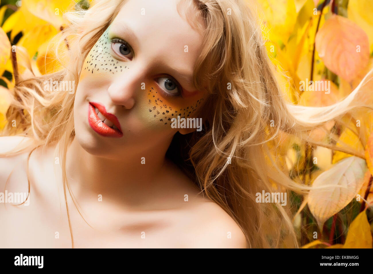 happy leaf girl Stock Photo - Alamy