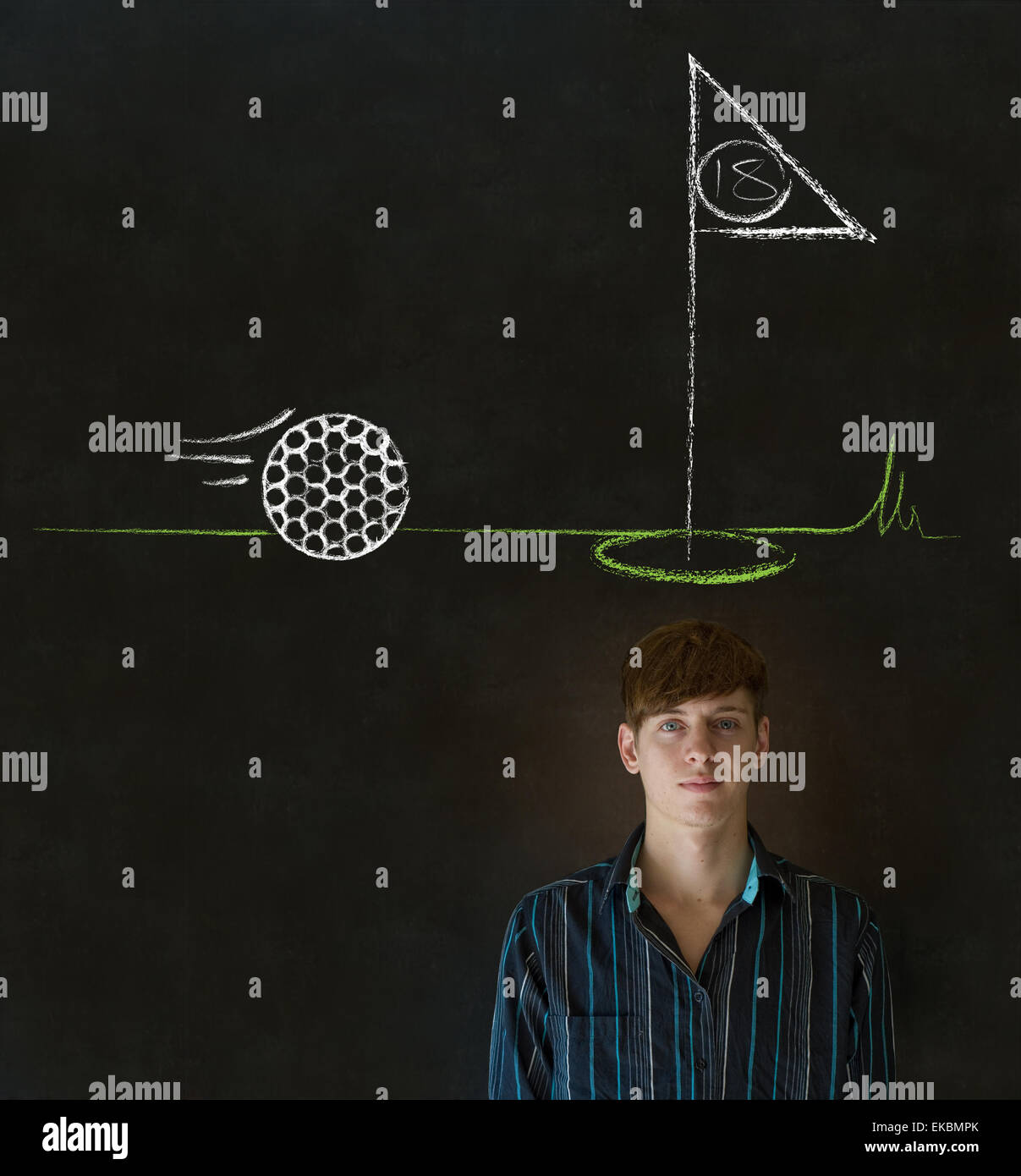 Man thinking of golf blackboard background Stock Photo - Alamy