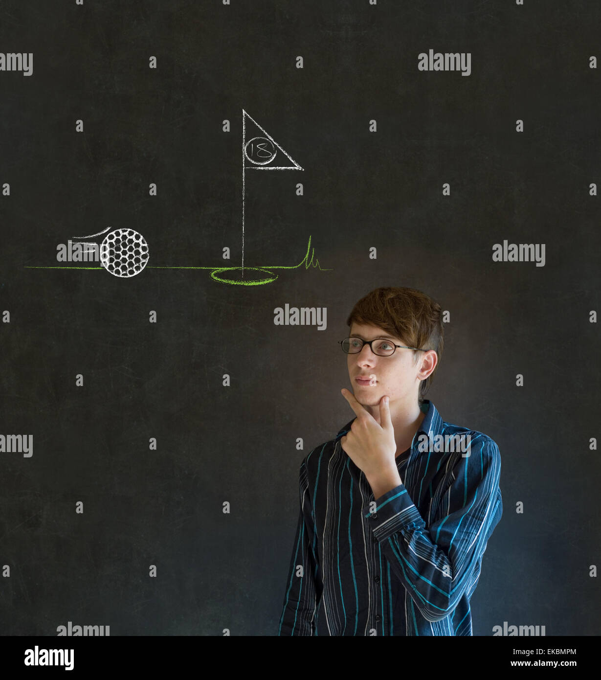 Man thinking of golf blackboard background Stock Photo - Alamy