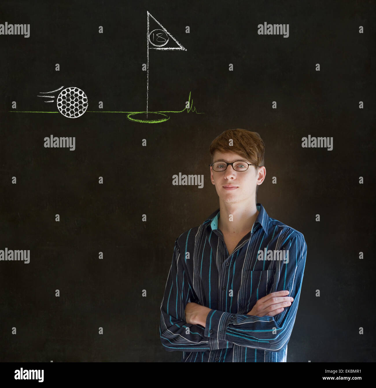 Man thinking of golf blackboard background Stock Photo - Alamy