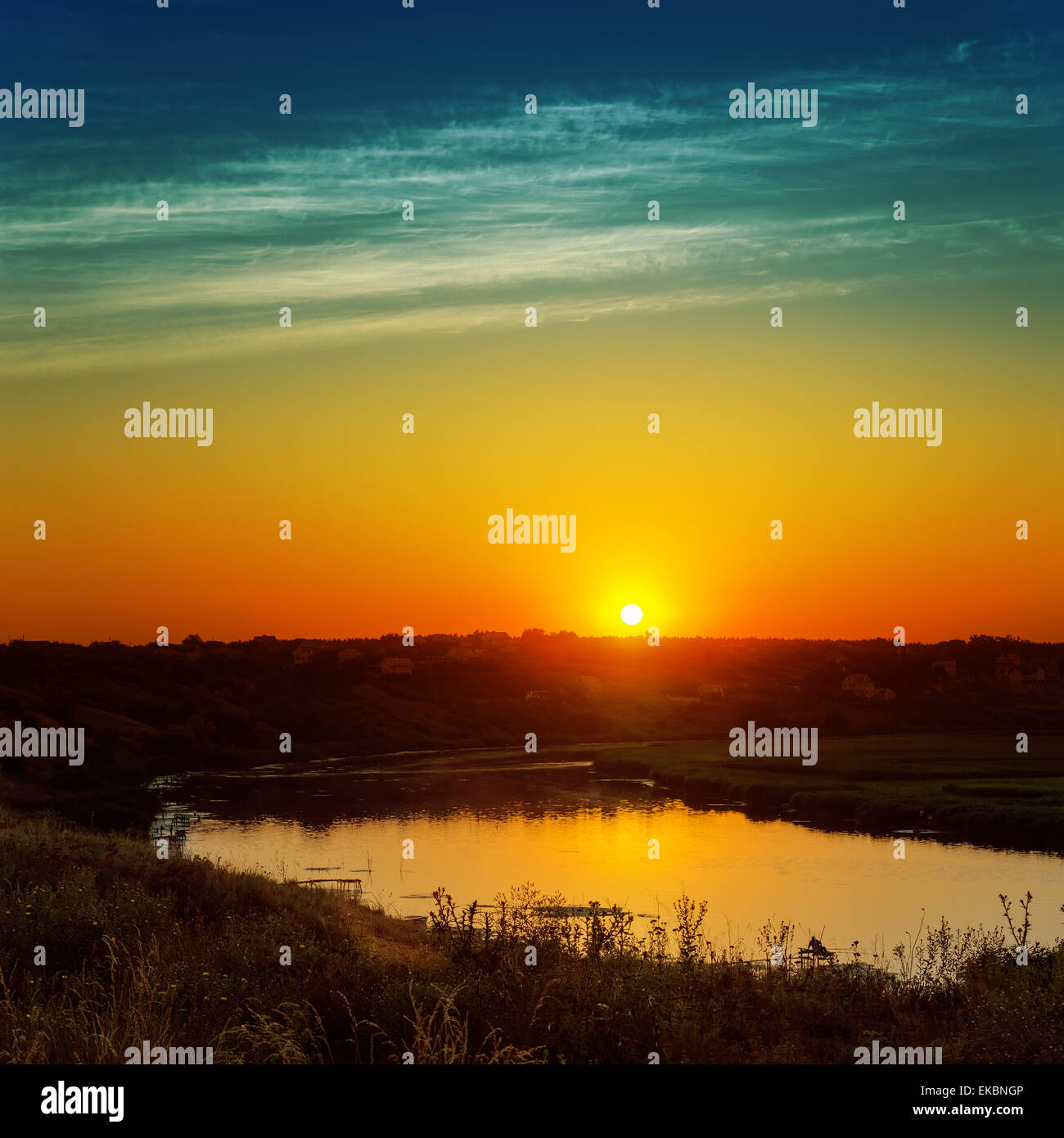 good sunset over river Stock Photo - Alamy