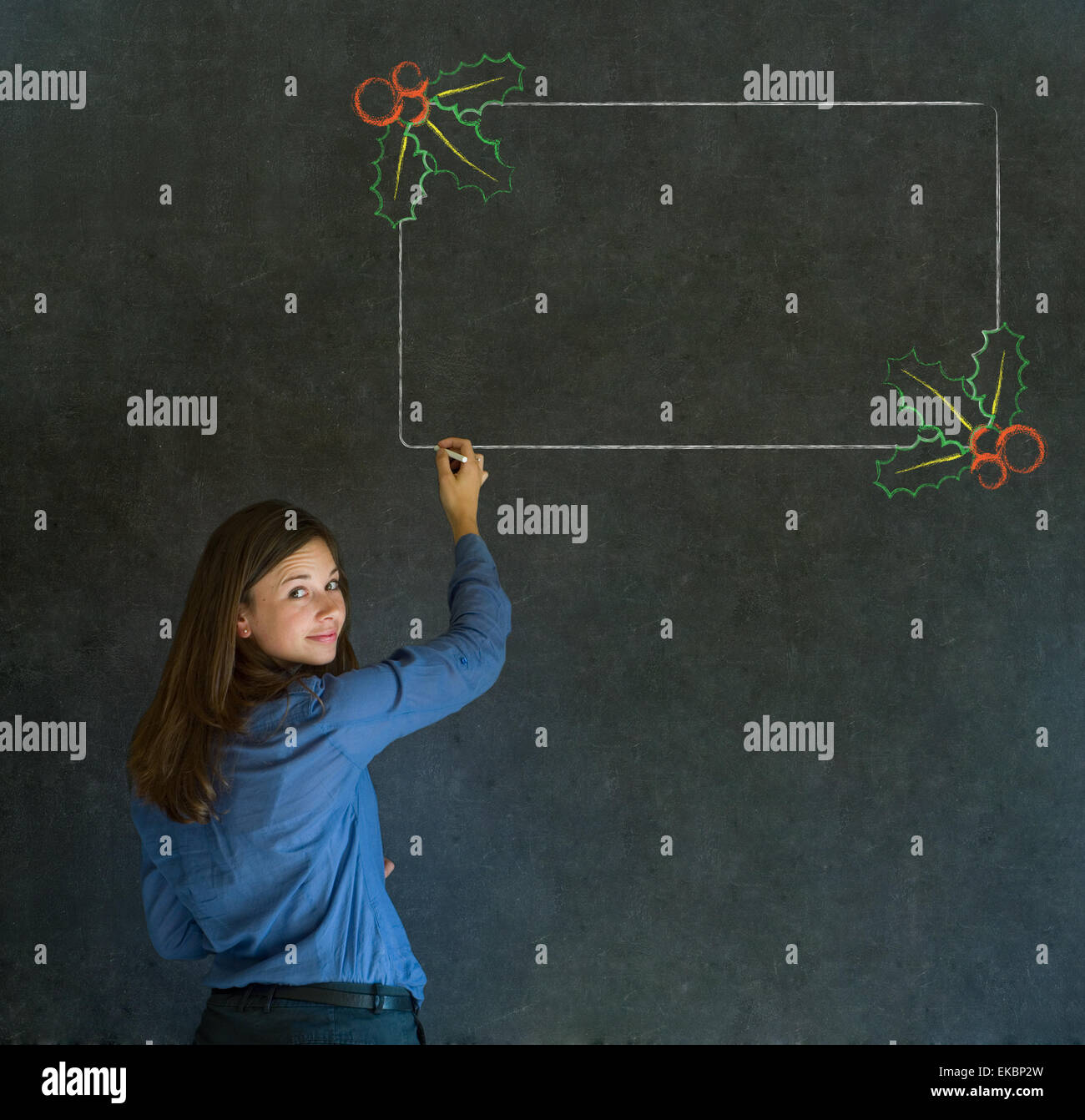 Woman, student or teacher with Christmas holly menu to do checklist ...