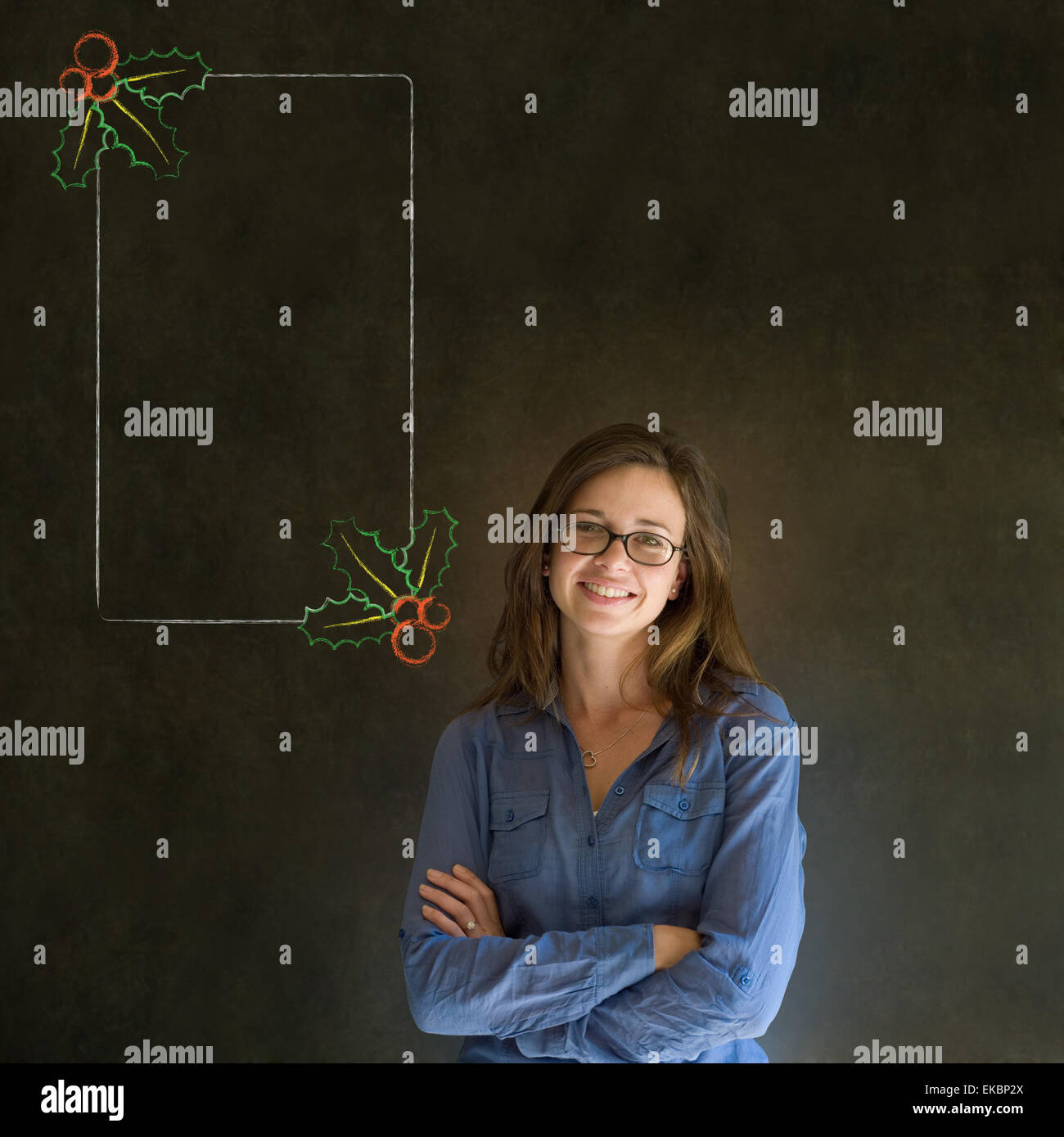 Woman, student or teacher with Christmas holly menu to do checklist ...
