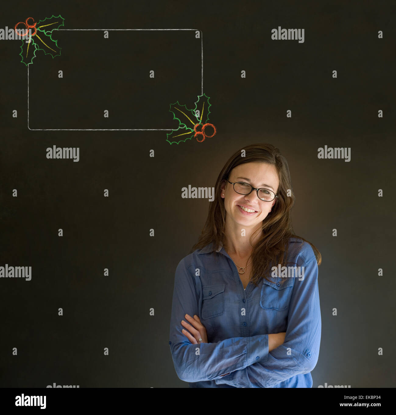 Woman, student or teacher with Christmas holly menu to do checklist ...