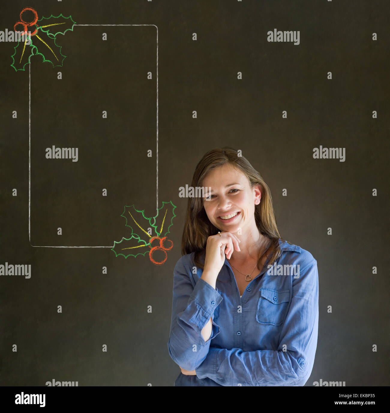 Woman, student or teacher with Christmas holly menu to do checklist ...