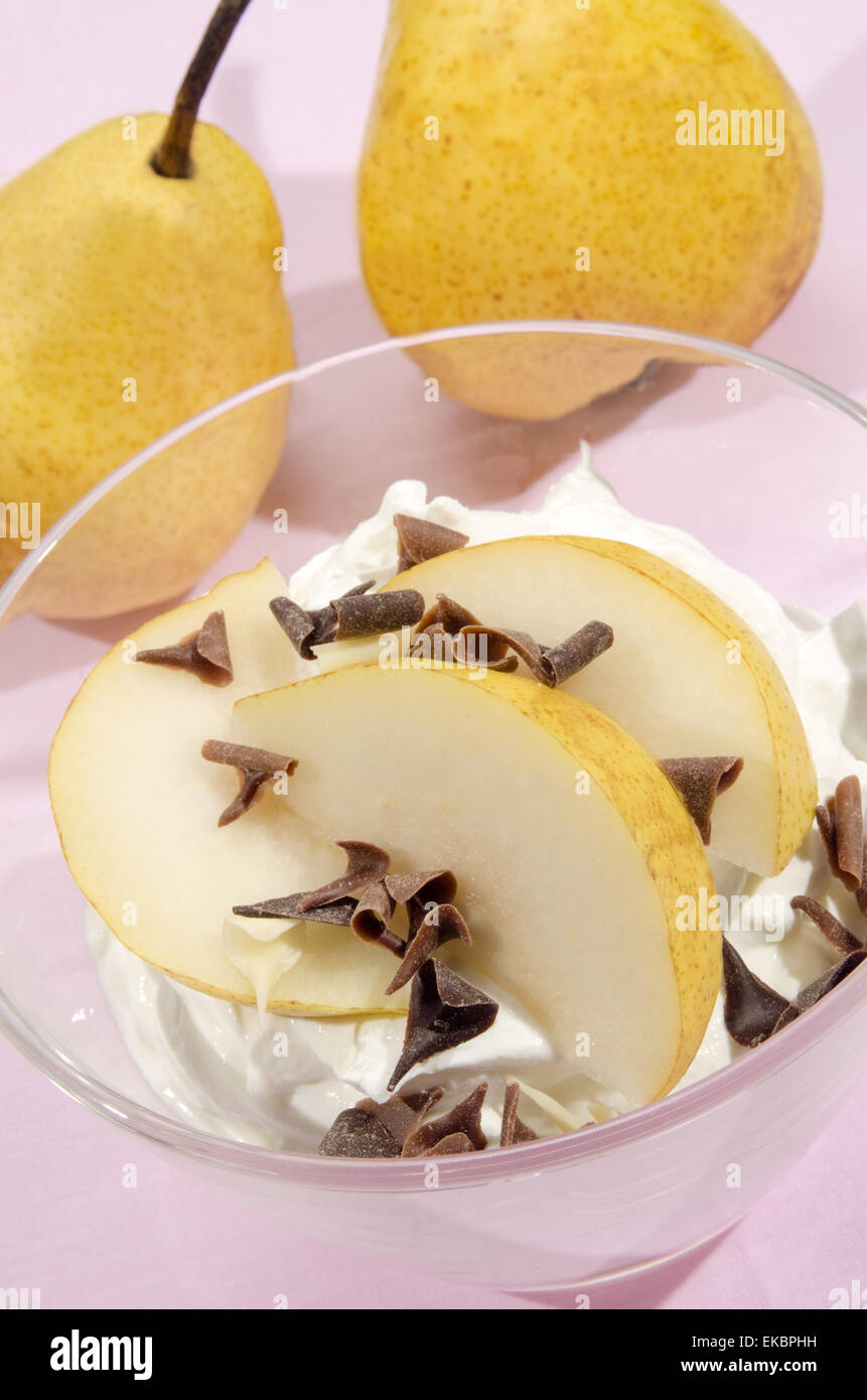natural yogurt with pear slices Stock Photo - Alamy