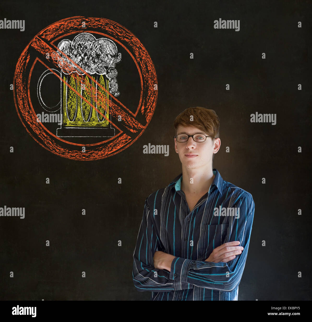 No beer alcohol man on blackboard background Stock Photo - Alamy