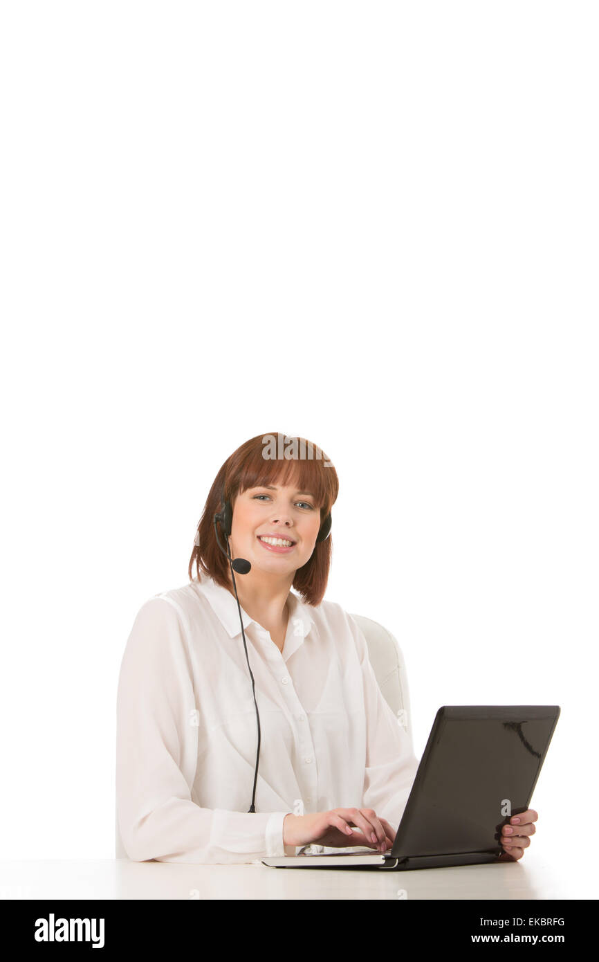 Smiling young call centre operator Stock Photo - Alamy