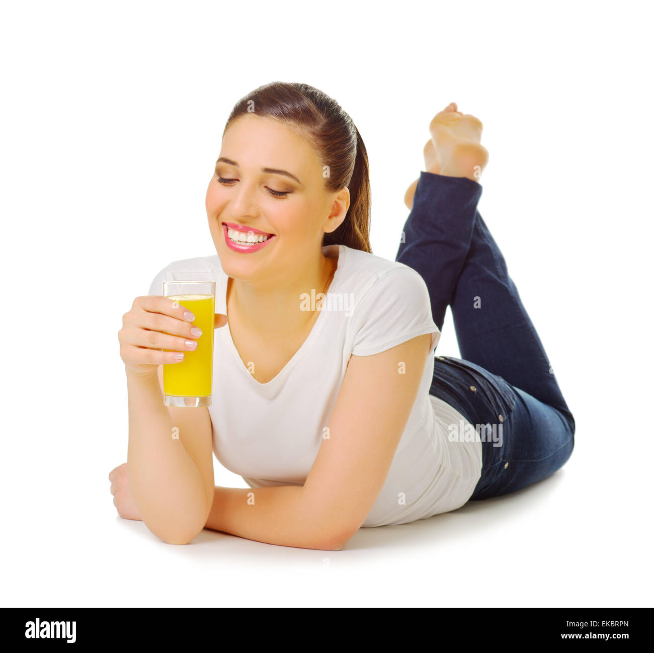 Young girl with juice Stock Photo - Alamy