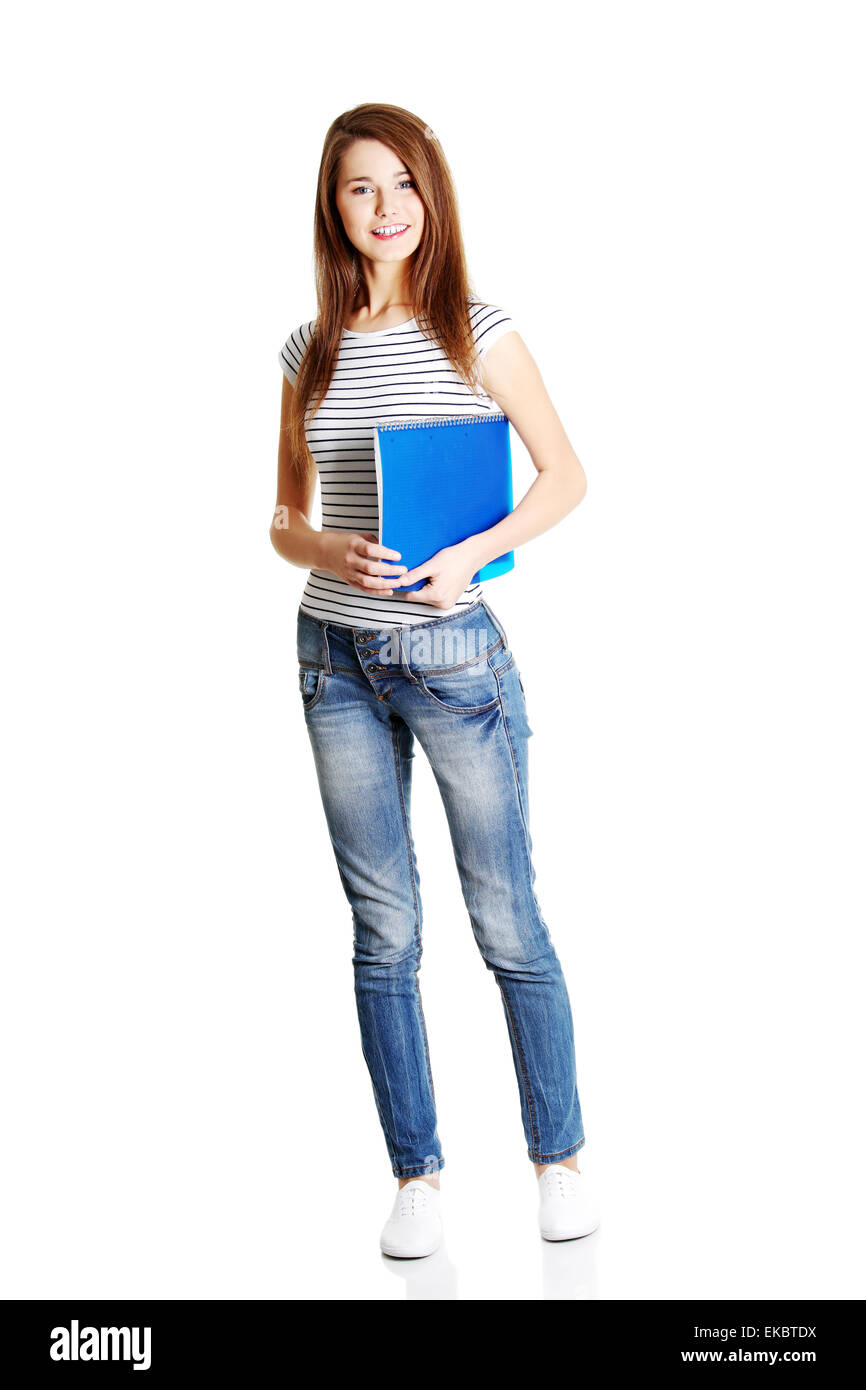 Happy student woman with notebooks Stock Photo - Alamy