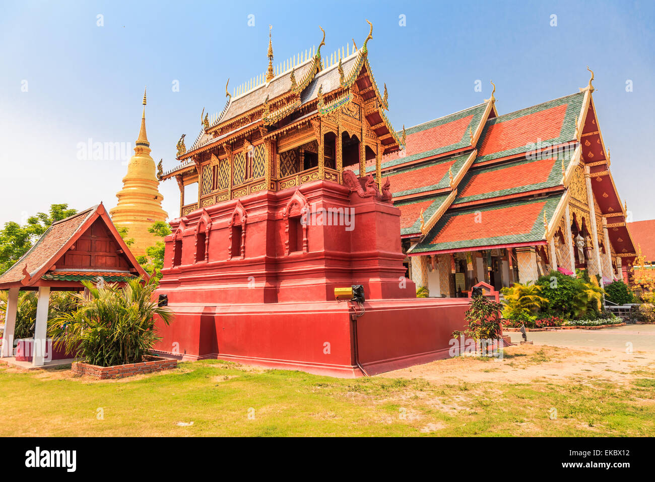 Wat phra that hariphunchai in Lamphun province, Thailand Stock Photo ...
