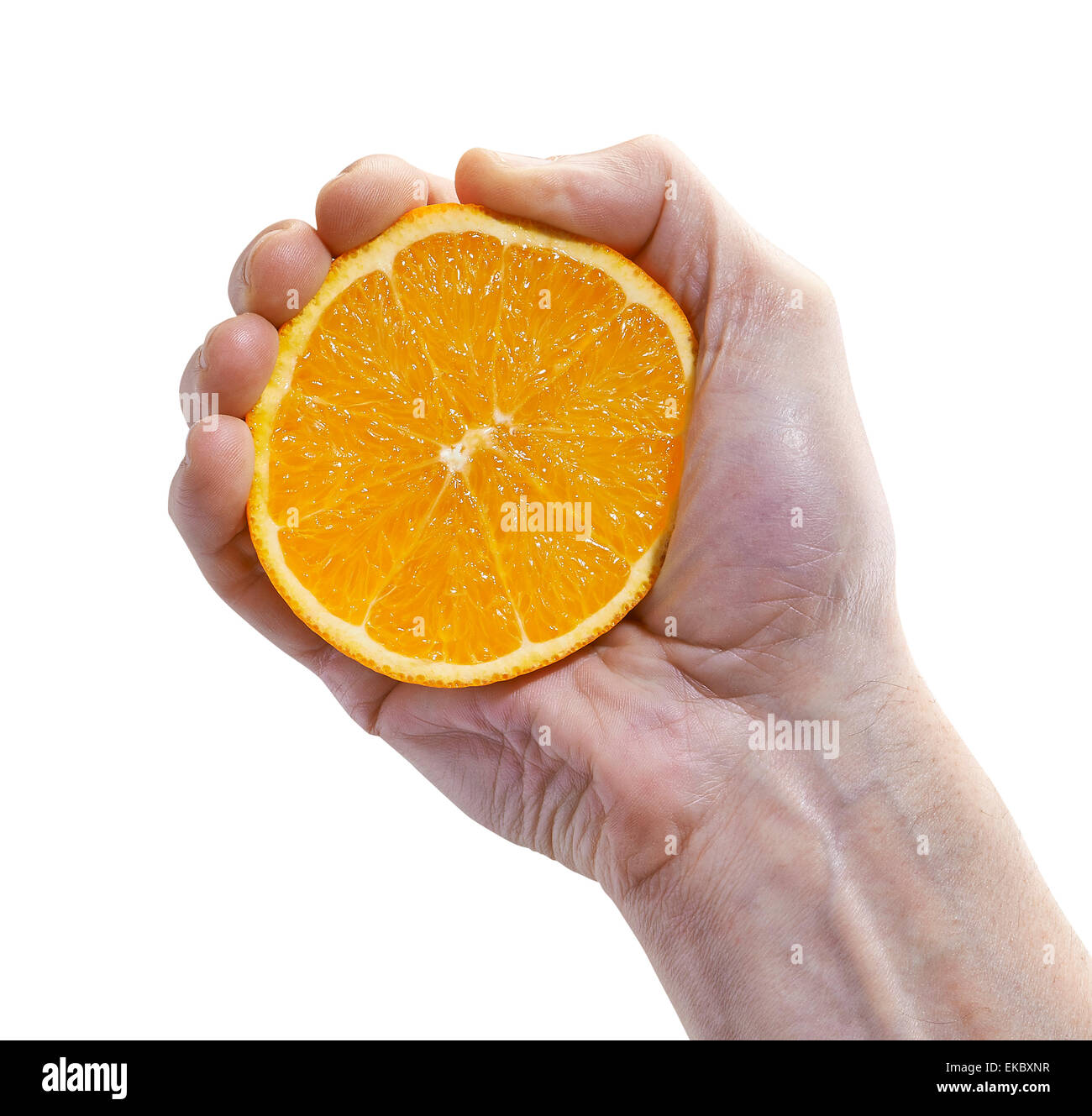 Half Fresh Orange hold by Male Hand isolated with clipping path Stock ...